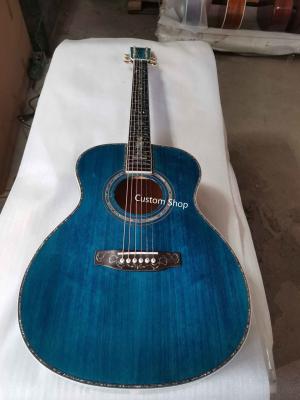 China Custom 14 Frets Scalloped X Shaped Bracing OM Water Wave Top Full Abalone OM45 Blue Quilted Figured Maple Acoust for sale