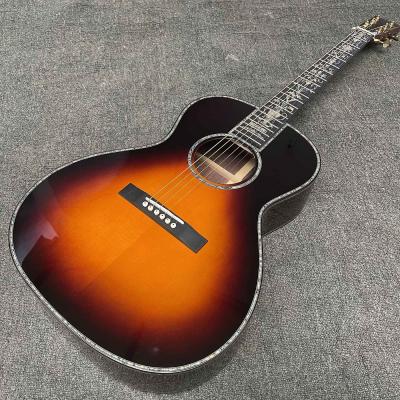 China Custom OOO Body 39 inch abalone binding sunburst color solid rosewood back side acoustic guitar accept guitar bass OEM for sale