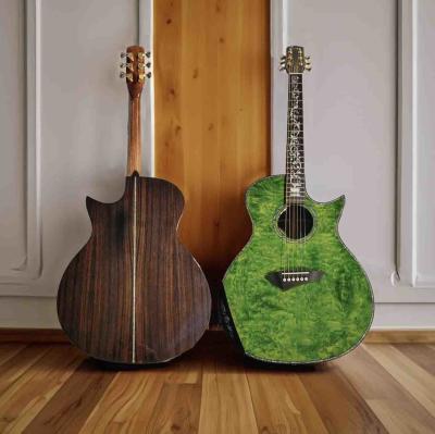 China Custom 41 Inch Grand Style 6 Strings Single Cutaway Acoustic Guitar in Transparent Green Color for sale