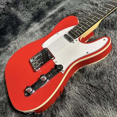 Custom Tele Electric Guitar, Mahogany Body, Red Color, Double Binding, Rosewood Fretboard, 6 Strings, 22 Frets, Dropship