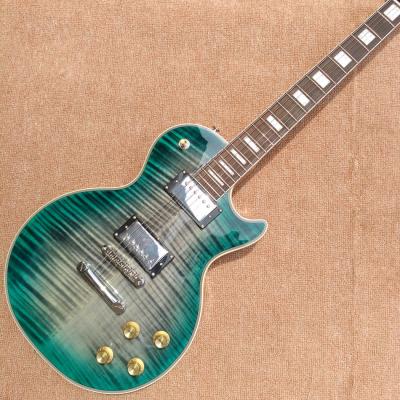 China New style high-quality custom LP electric guitar, Green&blue Flame Maple Top Rosewood fingerboard electric guitar, free for sale