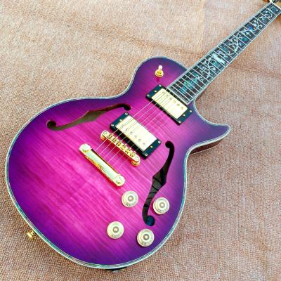 China Custom LP Semi Hollow body Electric Guitar with F holes, Abalone Flower inlaid fingerboard guitar, free shipping for sale