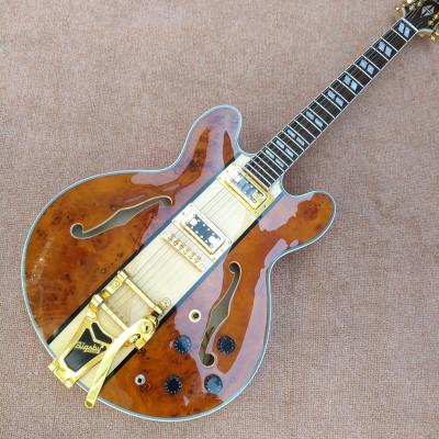 China Hollow body jazz 335 electric guitar, Maple top gold hardware electric guitar with Tremolo system, free shipping for sale