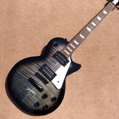 China New style high quality LP standard joeperry electric guitar, Transparent black Flame Maple Top electric guitar for sale
