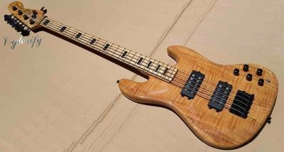 China Flame maple 5 string electric bass guitar with ashwood body 20  tone position maple fingerboard free shipping for sale