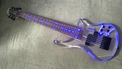China 7 Strings Bass Guitar Limited Edition Clear Acrylic Body Rosewood fingerboard inlay Blue LED lamp Electric Bass Guitar for sale