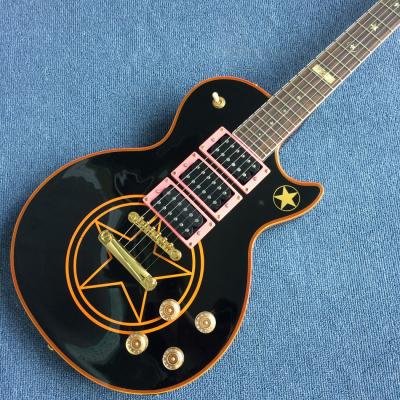 China New high-quality custom LP electric guitar, Black body with five pointed stars,free shipping for sale