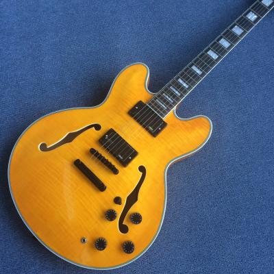 China Hollow body jazz guitar,Flame Maple Top,Ebony Fingerboard,double F holes jazz electric guitar for sale