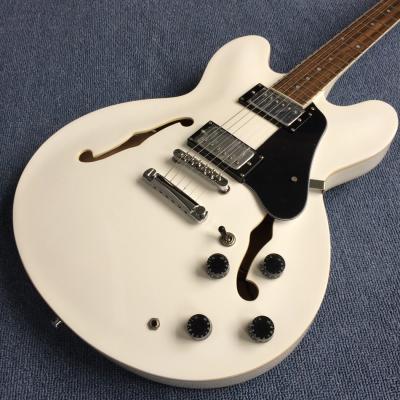 China Hollow body jazz electric guitar, Double F holes white electric guitar for sale