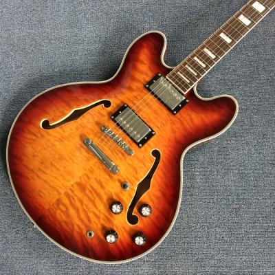 China Double F holes jazz electric guitar,Rosewood Fingerboard,burst color Quilte Maple with Red back for sale