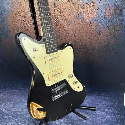 中国 2024 Deluxe Handed Fano Style Relic Electric Guitar Custom Guitar Factory Aged Black Guitar P90 Pickups 販売のため