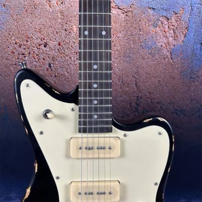 中国 2024 Deluxe Handed Fano Style Relic Electric Guitar Custom Guitar Factory Aged Black Guitar P90 Pickups 販売のため