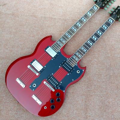 China Red EDS1275 Custom Shop double Neck Electric Guitar 6/12 strings Wholesale Musical Instruments for sale