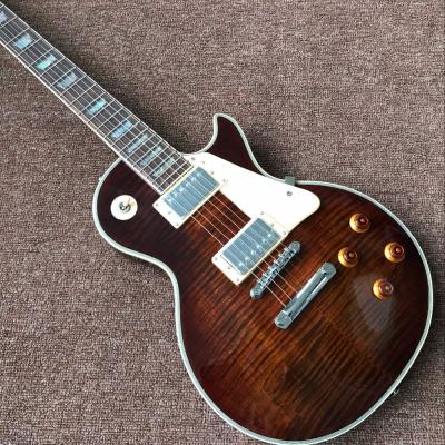 China Custom Sale LP electric Guitar Tiger striped maple cover Mahogany body classic 60 black musical instruments for sale