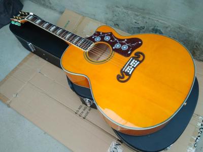 China Top quality Yellow 43 inch Cutaway G200 classical Acoustic Guitar,Factory Tiger Flame maple G200vs guitar Acoustic for sale