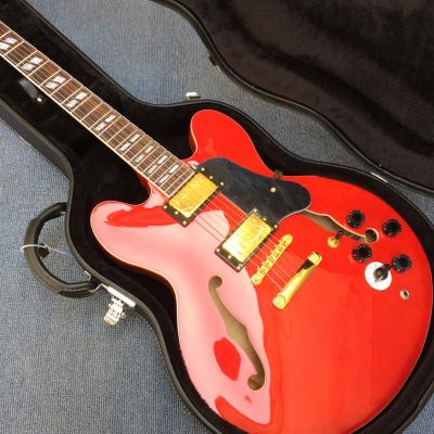 China High-quality hollow body jazz electric guitar, Double F holes Red body and back electric guitar for sale