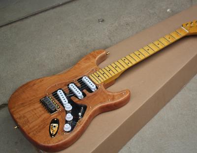 China Custom Natural Wood Color Electric Guitar with SSS Pickups,Acrylic Pickguard,Scalloped Neck for sale