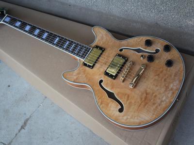 China Burly Wood Semi-hollow Electric Guitar,Flame Maple Body,Gold hardwares for sale