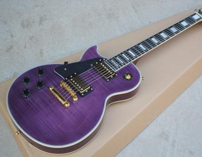 China Custom Purple Electric Guitar with Left Handed,Flame Maple Veneer,Gold Hardware,22 Frets,White Binding for sale