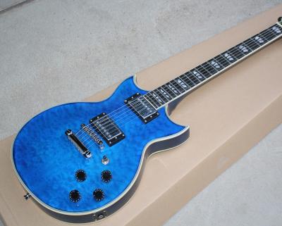 China Custom Blue Body Electric Guitar with Flame Maple Veneer,Chrome Hardwares,White Binding body and neck for sale