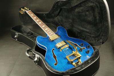 China High Quality blue quilted maple top fretboard binding 6string hollow body 335 345 325 hollow guitar Guitar for sale