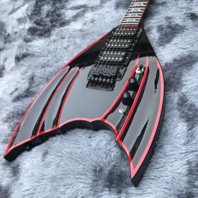 China Custom black Bat 6-strings tremolo bridge electric guitar mahogany body black hardware for sale