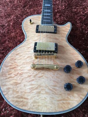 China Custom guitar shop LP custom guitar Natural quilted body Ebony fingerboard Golden hardwares for sale