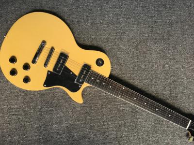 China Lp Junior electric guitar yellow color one piece bridge P90 pickups 22 dot inlay frets LP guitar for sale