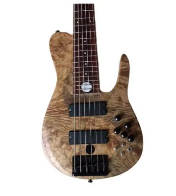 China Custom 6 Strings Natural Ash Burl Spalted Maple Top Neck Through Body Electric Bass Guitar Black Imported Hardware​, Accept Bass OEM for sale