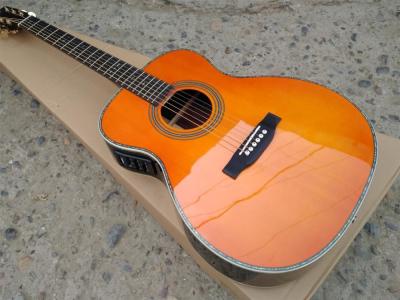 China Orange color 28 Style classic acoustic guitar,Solid Spruce top,Abalone inlays Ebony Fretboard OM body acoustic Guitar for sale