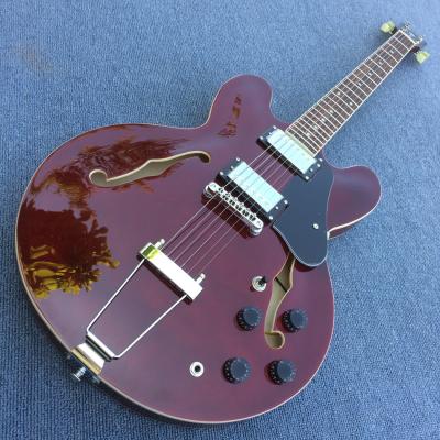 China New style high-quality hollow body jazz electric guitar, Double F holes wine Red body and back electric guitar for sale