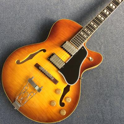 China Hollow body jazz electric guitar, Chocolate color electric guitar with Tremolo system,Ebony Fingerboard for sale