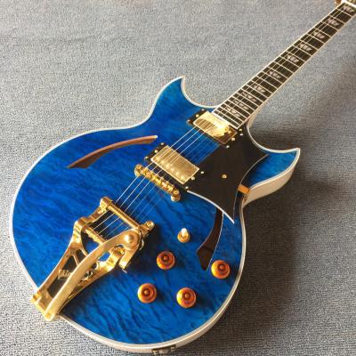 China High quality Jazz Electric Guitar with Bigsby, Ebony Fingerboard, Guitar Quilted Maple Trans-Blue burst color for sale