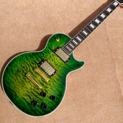 China New style high-quality custom LP electric guitar, Green Flame Maple Top electric guitar with Gold hardware for sale