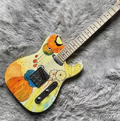 China Custom Fender Style TLEE Electric Guitar Yellow Color Lotus Maple Fretboard Fixed Bridge for sale