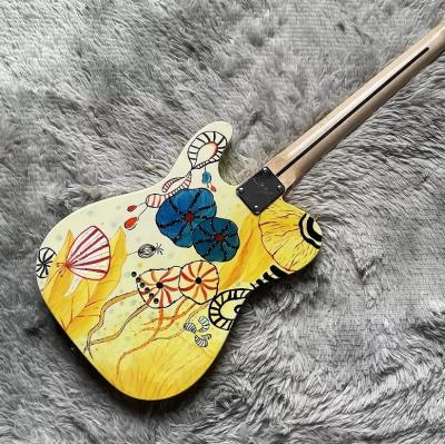 China Custom Fender Style TLEE Electric Guitar Yellow Color Lotus Maple Fretboard Fixed Bridge for sale