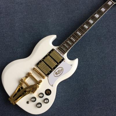 China New style SG electric guitar, 3 pickups, Tremolo system,White electric guitar for sale