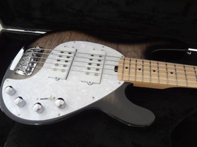 China 5 string bass guitar Erine ball sting ray 5 Gray quilted maple body maple neck and fingerboard for sale