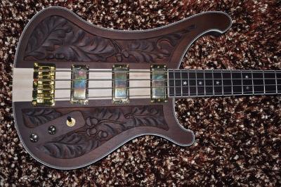 China Custom bass guitar Carved flower body Neck through body 4 string electric bass guitar 4003 RIC Golden hardwares for sale