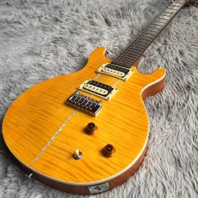 China Custom Flamed Maple Top Electric Guitar with Bird Inlay and Chrome Hardware in Yellow PRS Santana Retro Orange​ for sale