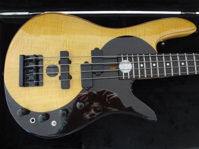 China 4 string bass guitar Fodera custom bass guitar Alder with flamed maple top Taiji design body MOP inlay logo for sale
