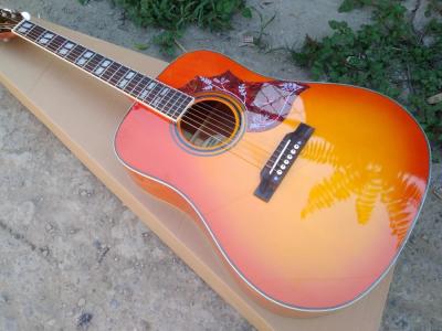 China Top Quality 41 inch Orange color G Hummingbird classic acoustic guitar,Factory Custom Solid Spruce top guitar for sale