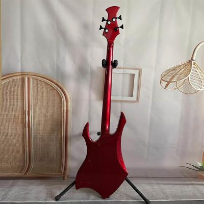 中国 オーダーメイド 特別 不規則な体形 透明 赤電気ベース ギター 4弦 バスウッド 販売のため