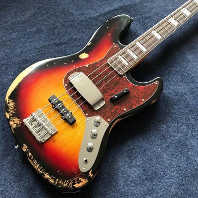 China Hot sell 1959 relic Jazz bass basswood body with 4 strings electric bass in sunburst color for sale