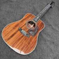 China Custom 6 12 String Solid Koa Acoustic Guitar Dreadnought 25.5 Scale Abalone Binding for sale