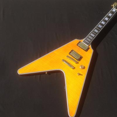 China Good quality Electric Guitar with yellow colors and flybird shape by two pickups flying v electric guitar for sale