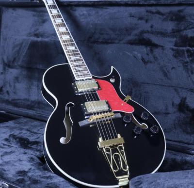 China Top Quality Stock Full Hollow Body 41'' Electric Guitar Small Gold Hardware Black Color for sale