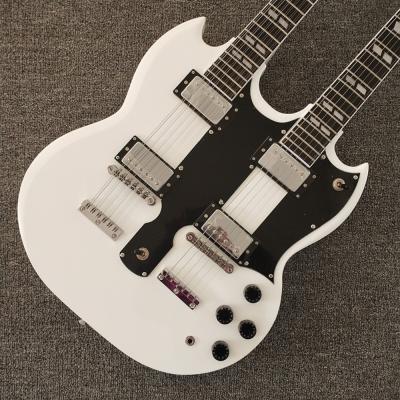 China White Double Neck Electric Guitar 6 String 12 String Mahogany Body Rosewood Fingerboard 22 Fret for sale