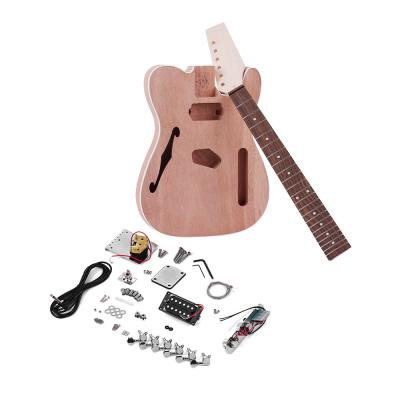 China TL Tele Style Unfinished Electric Guitar DIY Kit Mahogany Body with F Soundhole Maple Wood Neck Rosewood Fingerboard for sale