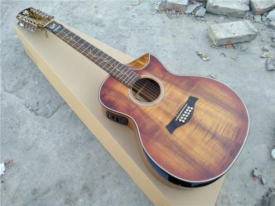 China Koa wood Handmade jumbo acoustic 12 string armrest bevelled cutway 12 Strings custom acoustic electric guitar for sale